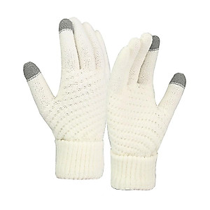 Eseres Beige Gloves for Women Warm Gloves Unisex Knitted Warm Gloves for Women Touch Screen Fleece Lined Stretchy Mittens Women - Beige