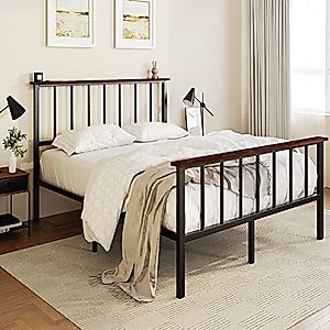 Allewie Heavy Duty Queen Size Platform Bed Frame with Headboard, Metal Slats Support Mattress Foundation, No Box Spring Needed, Under Bed for Storage, Easy Assembly, Noise-Free, Black