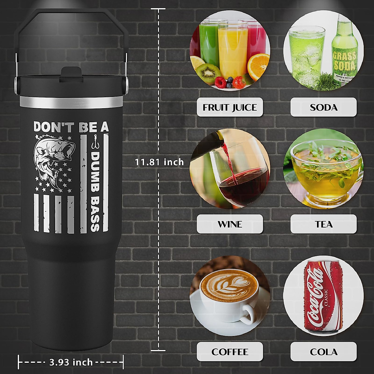 qchdln Fisherman Gifts For Men - Cool American Flag Cup - 30oz Insulated Fishing Tumbler with Handle - Fathers Day,Birthday,Christmas Gifts for Dad,Grandpa,Husband,Uncle