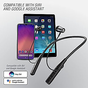 Volkano Wireless Sports Earphones w/Google Assistant/Siri, 8-HR Playtime Audífonos Inalámbricos, Flexible Neckband Bluetooth Earbuds, Compatible w/iPhone/Android, Hands-Free [Black] - Aeon+ Series