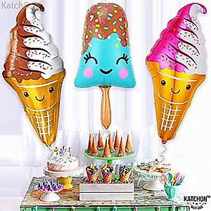KatchOn, Giant Ice Cream Balloon - 39 Inch, Pack of 3 | Ice Cream Party Decorations | Popsicle Balloons for Ice Cream Birthday Party Decorations | Ice Cream Cone Balloon for Ice Cream Decorations