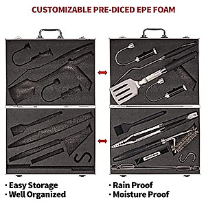 BBQ Grill Tools Set Grilling Accessories -Deluxe Birthday Gifts for Dad or Men,19 Pcs Stainless Steel Grill Kits with Large Brushed Aluminnum Case, 18” Professional Barbecue Utensils for Outdoor Grill