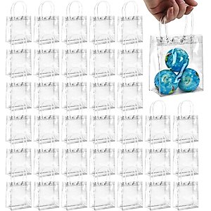 NEXXXI Clear Gift Bags with Handle, 55 Pack Plastic Bags Small Gift Wrap Tote Bags for Weddings, Parties, and More, 5.9 x 5.1 x 2.7 Inches