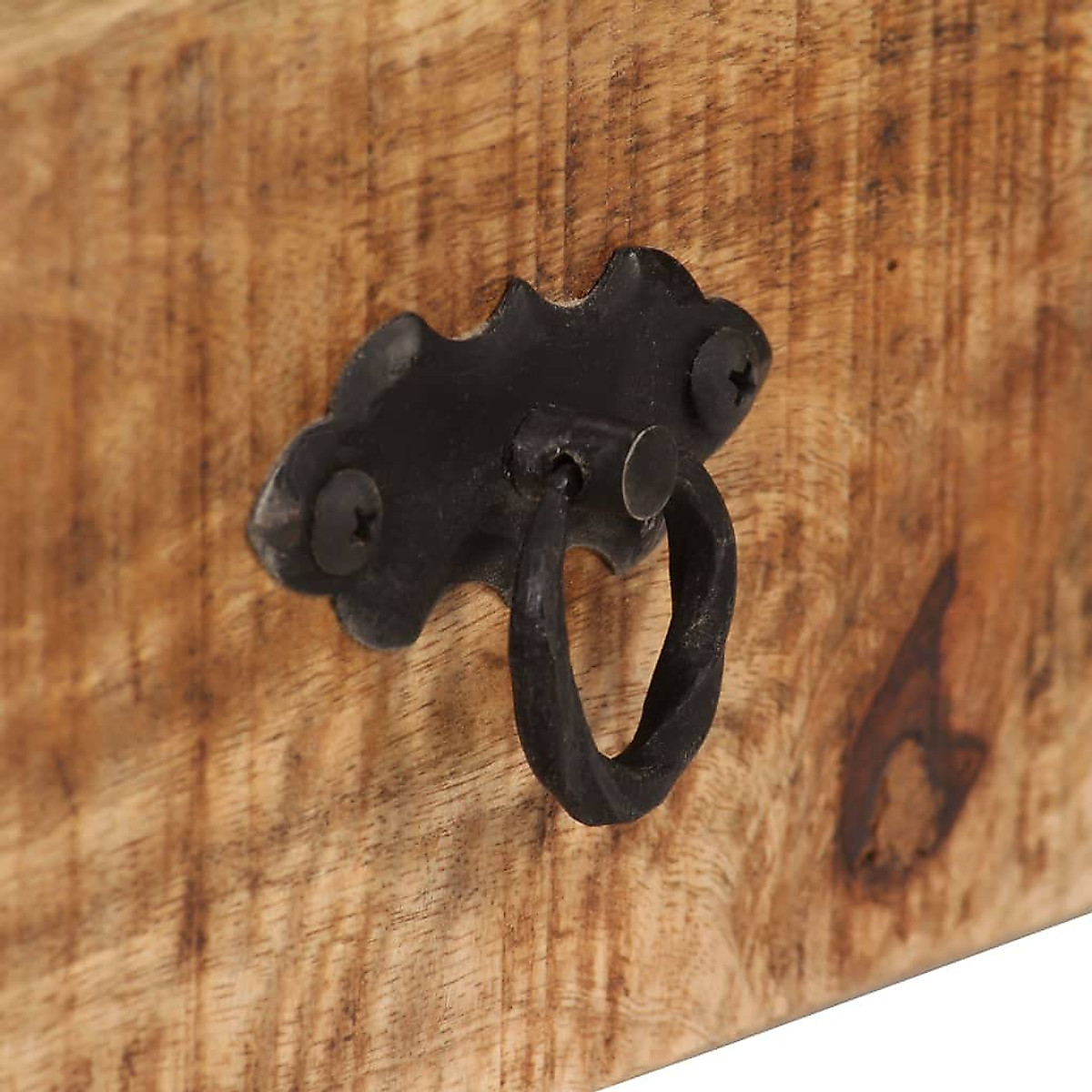 vidaXL Solid Mango Wood TV Stand - Handmade with Steel Legs and Hand-Painted Retro Style - Includes 2 Shelves and 2 Drawers - Brown