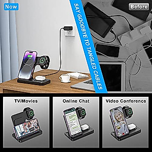 3 in 1 Wireless Foldable Charging Station,Folding Fast Charger Dock Stand for Apple iPhone 14/13/12/11/Pro/Max/XS/XR/X/Plus/Apple Watch 7/6/5/4/3/2/SE, AirPods 3/2(with Adapter)