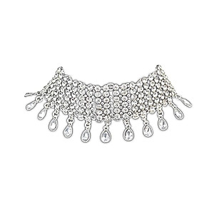 Joygulls Sexy Shining Crystal Full Rhinestone Choker Necklace Water Drop Pendant Necklace Statement Necklaces Wide Collar Necklaces for Lady Party Jewelry (Silver)