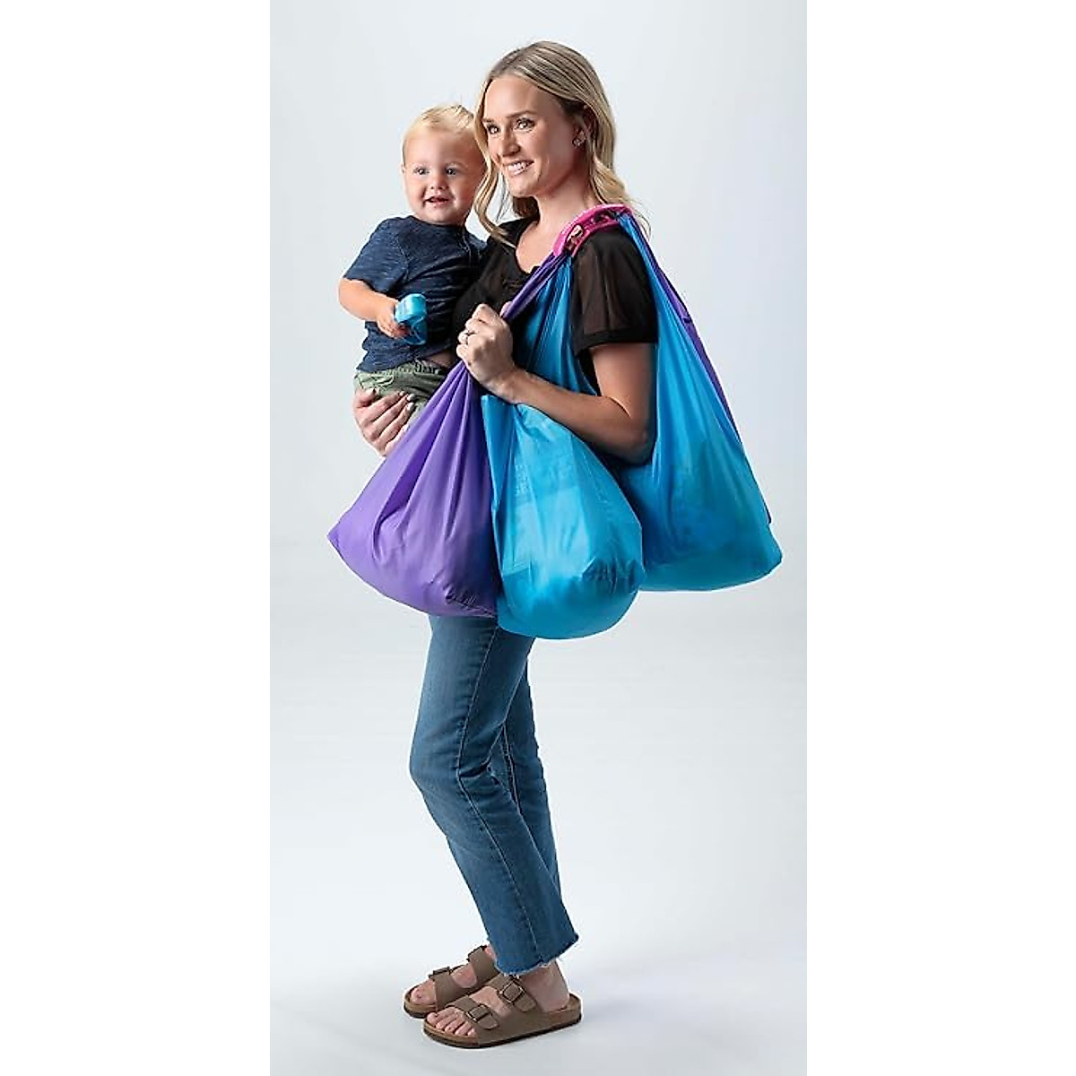 Click & Carry Grocery Bag Carrier as seen on Shark Tank with Soft Cushion Grip (Black, Single) | Hands Free Grocery Bag Carrier | Plastic Bag Holder | Sports Gear Carrier | Click and Carry with Ease