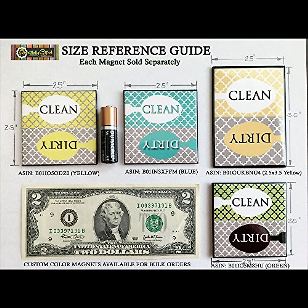 Clean Dirty Dishwasher Magnet Sign - Modern Elegant Moroccan Trellis Pattern - Yellow Gold Grey - 2.5 x 3.5 - Housewarming, Gag Gift Idea for Mom Dad/Christmas Stocking Stuffers for Women Men Teens