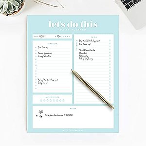 Bliss Collections Daily Planner, Let's Do This, Daily Notepad with Undated Sheets, Helps Organize and Track Health, Productivity, Appointments, Tasks and Goals, 8.5"x11" Tear-Off Sheets (50 Sheets)
