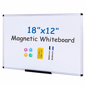 VIZ-PRO Magnetic Whiteboard/Dry Erase Board, 18 X 12 Inches, with 1 Eraser & 14 Markers & 4 Magnets