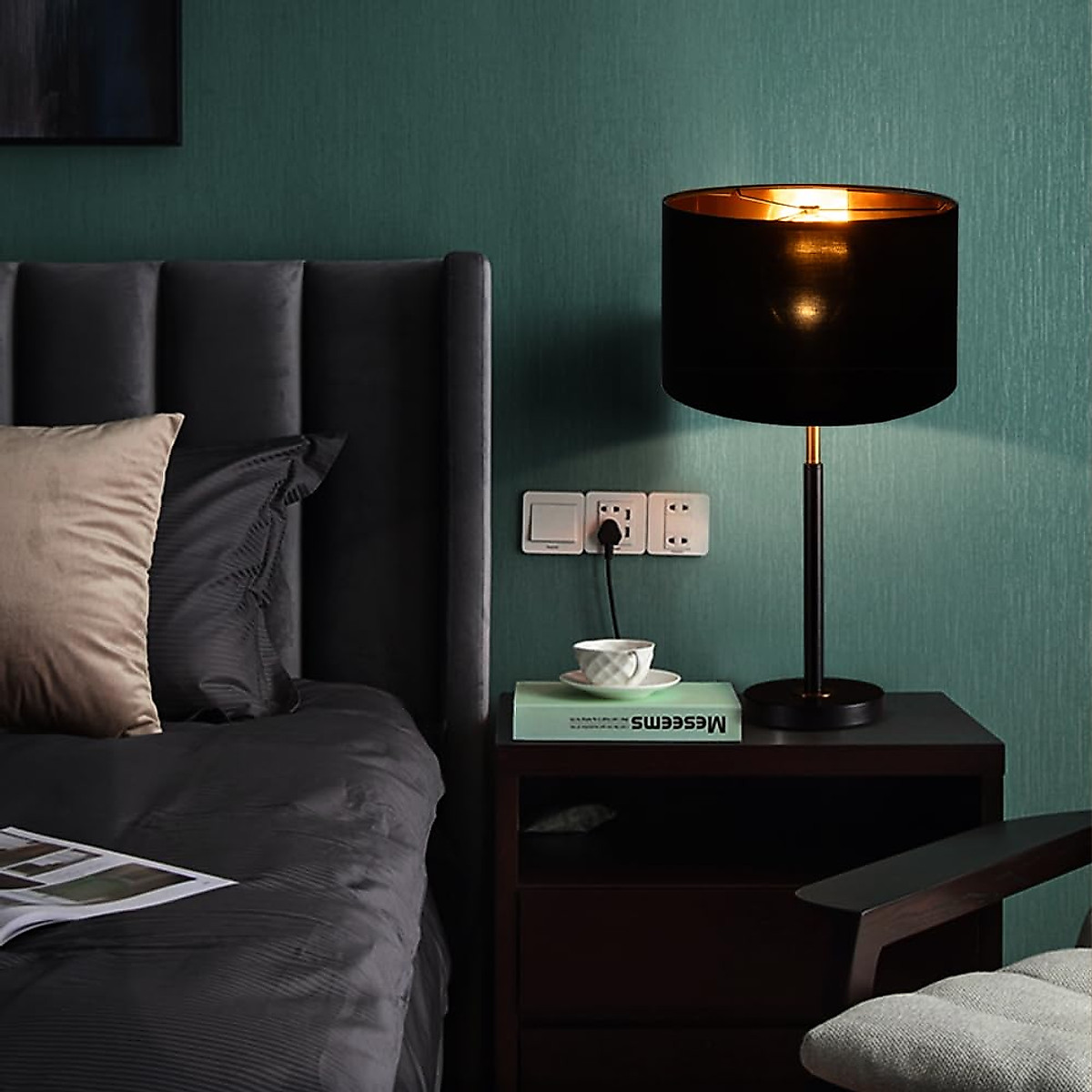 Drum Lamp Shade Set of 2, 13x13x10 inches Easy Assembly Lampshades for Table, Bedside, Floor Lamps, Spider Fitter (BlackGold)