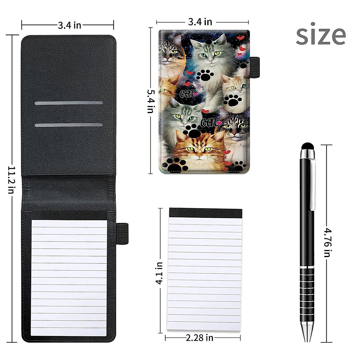 RYUITHDJP Small Memo Pad Notepad with Cat Paw Cute Theme, Mini Pocket Notepad Holder + 1 Pen + 2 Pieces Memo Book Refills 30 Lined Paper Note Pad