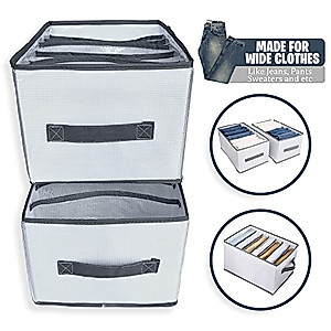 2 Pcs Clothes Organizer with support Board and Handles, Divider Drawer Organizer, Closet Storage, Jean Closet Organizer. It’s Foldable, Lightweight AND Washable, Large ,7 Grids, Light Gray. (JO001)