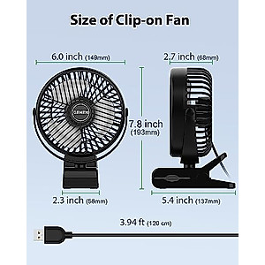 GEHEN 3-Speed Clip-On Fan with Sturdy Clamp & Strong Airflow, USB-Powered for Easy Cooling, Ultra-Quiet Operation Ideal for Bedroom, Office, & Stroller Use