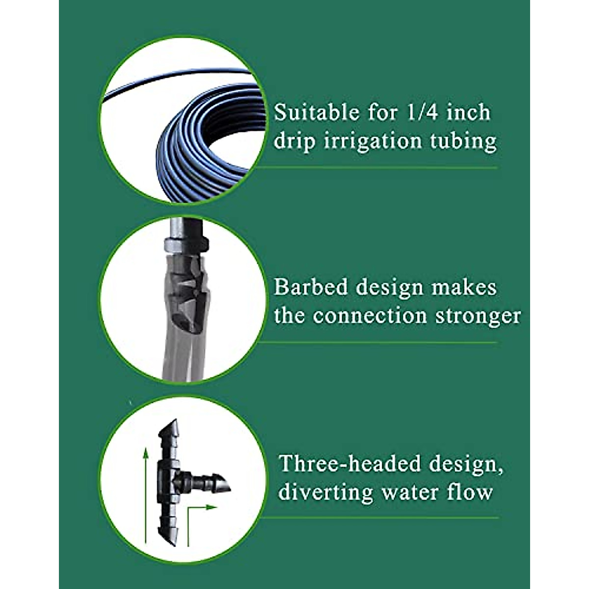 Irrigation Tubing Tee,Tee Connector for 1/4'' Drip Irrigation Tubing Parts drip Irrigation Fittings,Pack of 50