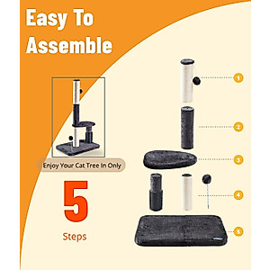 Happi N Pets 34“ Tall Cat Scratching Post for Big Cats, Natural Sisal Cat Scratchers for Indoor Cats, Heavy Duty Cat Stands Featuring with Cat Self Groomer and Hanging Toys, Free Catnip-Gray