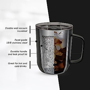 Trejo’s Coffee CamelBak Insulated Coffee Mug with Handle and Leak Proof Lid, 12oz Double Wall Travel Camp Mug (Black)