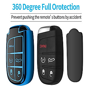 Tukellen Jeep Key Fob Cover - Soft TPU Case Compatible with Grand Cherokee, Renegade, Chrysler, Dodge, RAM, Journey, Dart, Fiat, Durango, Challenger (Blue)