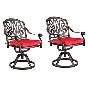 MAGIC UNION 2 Pieces Patio Dining Chairs, Outdoor Cast Aluminum Swivel Chairs with Armrest, Patio Bistro Rocking Chair Set of 2 for Garden, Backyard, Deck (2pc E- Swivel Chair) (red)