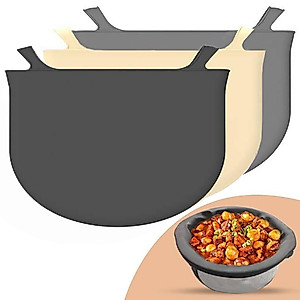 Verdanita Reusable Silicone Crock Pot Liners 3 Pcs - Silicone Slow Cooker Liners - Crockpot Liners for 6-8 Quart Oval or Round Slow Cookers (Gray, Beige, Black)