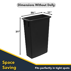 Pack of 2 Black 23 Gallon Slim Waste Bin with Dolly, Heavy-Duty Wheeled Trash Can, Commercial Rolling Recycle Container, Durable Plastic Garbage Can for Offices, Homes, Kitchens, Restaurants