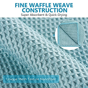 Waffle Microfiber Towels, Premium Waffle Knit Detailing Towel, Flat Waffle Weave Cloth for Car Windows Glass, No-Odor Streak-Free Ultra Absorbent Small Kitchen Cleaning Rags, 8Pack-12x12", Pale Blue