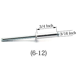 HJ Garden 120pcs 3/16" x 3/4" (6-12) Aluminum Blind Pop Rivet Round Dome Head Open End Decorating Fastener Nails Pop Rivets