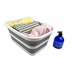 SAMMART 12L (3.17Gallon) Collapsible Tub - Portable Outdoor Picnic Tray - Portable Washing Basin - Space Saving Plastic Washtub (White/Grey)