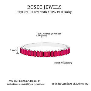 Baguette Ruby Eternity Anniversary Band for Women, July Birthstone Jewelry, Aaa Quality, 14K White Gold, Size:US 7.50