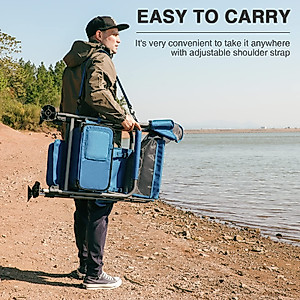 EVER ADVANCED Fishing Chair with Rod Holder and Cooler, All Terrain Ice Fishing Chair with Adjustable Feet, Mesh Back Folding Camping Chair with Shoulder Strap, Heavy Duty Supports 350LBS