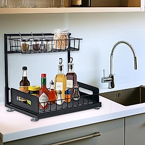 Fengligoo 2 Tier Under Sink Organizer, Black Pull Out Cabinet Organizer, Multipurpose Under Kitchen Bathroom Sink Organizer and Storage, Sliding Cabinet Organzier