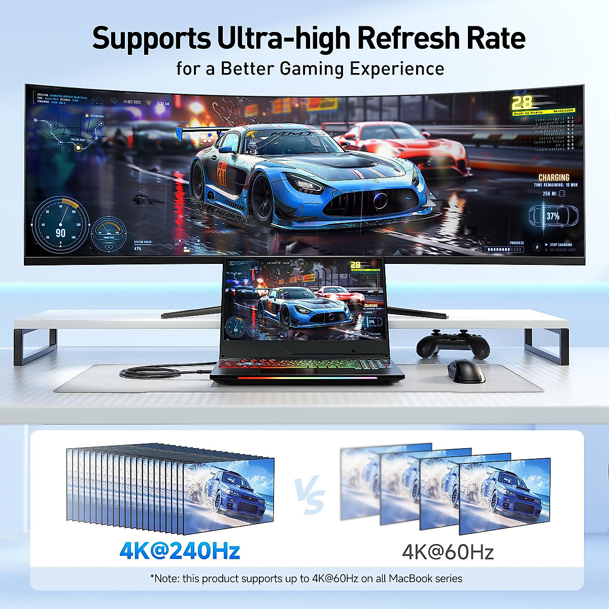 Cable Matters 48Gbps 8K USB C to HDMI 2.1 Cable 6 ft, Support 4K 240Hz and 8K 60Hz HDR - Thunderbolt 3, Thunderbolt 4, USB4 Compatible with iPhone 16/15 - Max Resolution on Any MacBook is 4K 60Hz