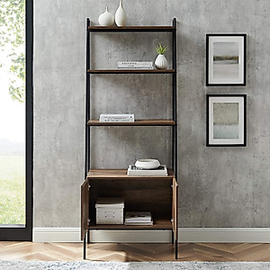 Walker Edison Furniture Company Industrial Modern Ladder Bookcase w/Cabinet, 72 Inch, Reclaimed Barnwood