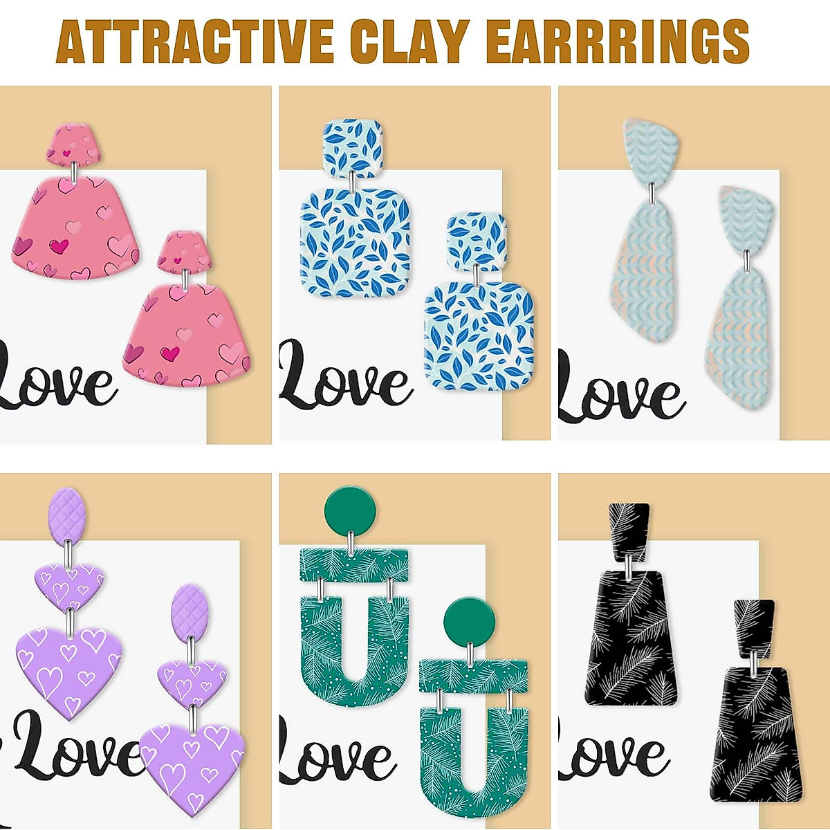 6 Pcs Clay Earring Making Kit, 3 Clay Texture Rollers, 3 Silk Screen Stencils for Polymer Clay, Polymer Clay Tools, 5.1 Clay Twig Rollers, 4 x 6 Inch Reusable Stencil for Clay Earrings Jewelry Making