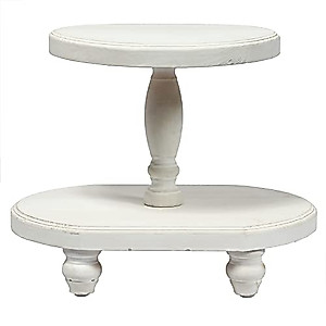 Farmhouse Two Tiered Stand, Round Rustic Wood Two Tiered Tray, Wooden Cake Stand Kitchen Tiered Tray, Decor Serving Tray for Coffee Bar, Kitchen Counter, Dining Room Table (White)