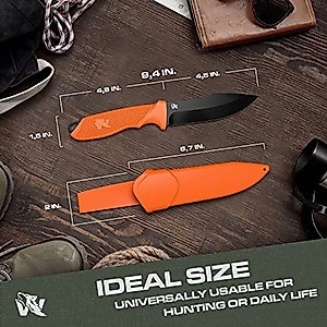 ODENWOLF HUNTER - Hunting Knife with Sheath - Strong Stick Tang Fixed Blade Knife - Made of 420 Steel - Tactical Hunting Knives with Hard Sheath with Non-Slip TPE-Handle