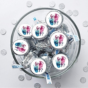 180 Chocolate Drop Labels Stickers-Gender Reveal Footprints Kisses Labels for Baby Shower, Girl or Boy Baby Shower Favor Labels.