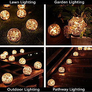 Garden Solar Lights, 2 Packs Cracked Glass Ball Solar Ground Lights Waterproof Warm White LED for Pathway Patio Yard Lawn Outdoor Decor 3.9Inch