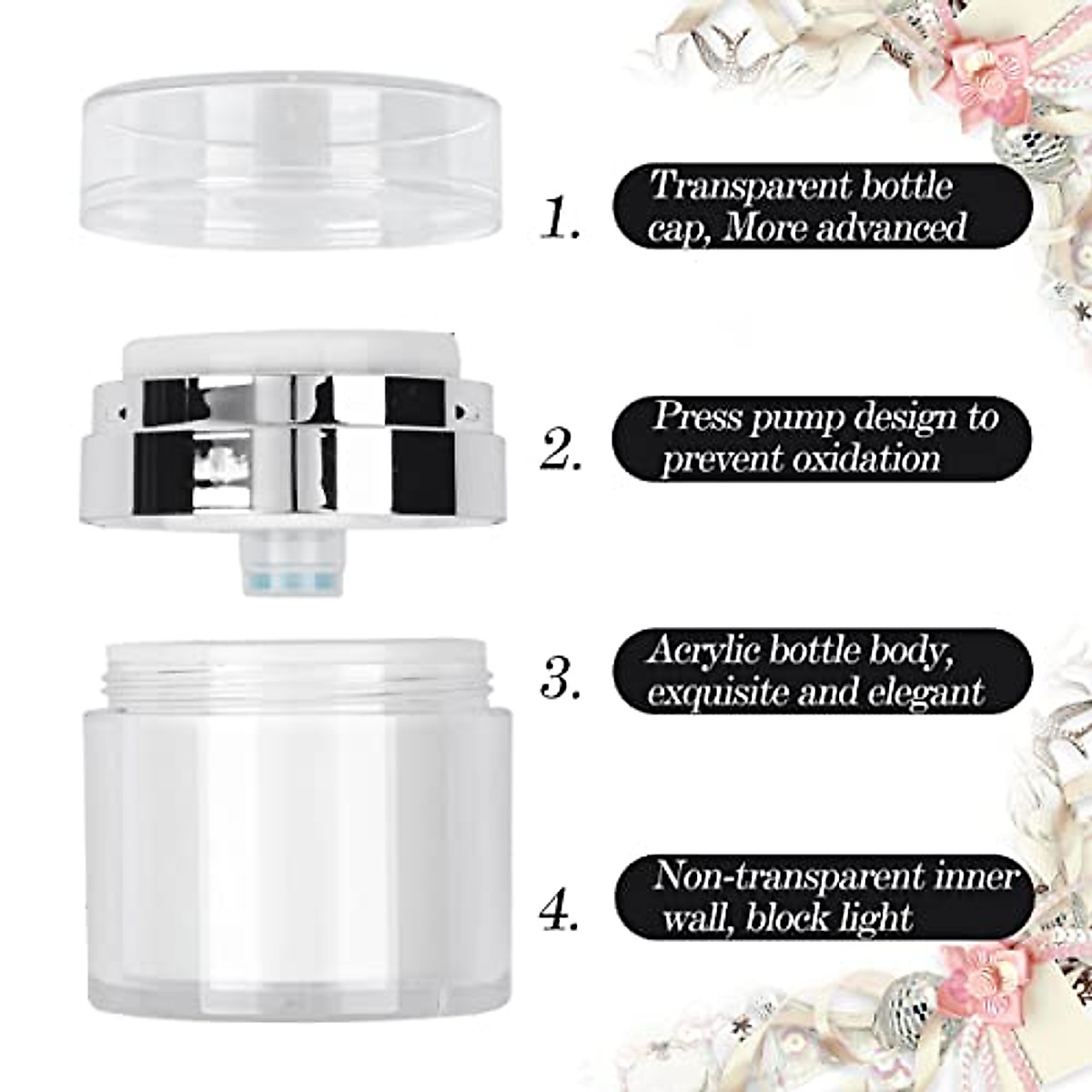 Airless Pump Jar, 2Pcs Cream Jar Vacuum Bottle Small, Airless Pump Bottles, Lotion Dispenser with Pump for Toiletries Cosmetic Container Travel Containers (1.0OZ)