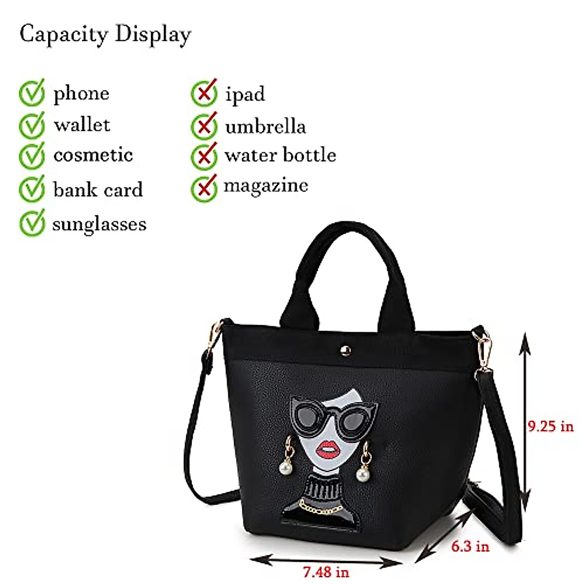 ENJOININ Funky Lady Face Purse for Women Casual Shopping Bag Top Handle Satchel Handbags Pu Leather Shoulder Bag Totes (Black A)