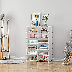 Aeitc Stackable Closet Organizer 6-Shelf Adjustable Space Saver Closet Storage for Folded Clothes and Accessory,White (18 Section)