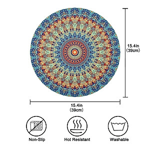Qilmy Mandala Round Placemats Non-Slip Washable Polyester Table Mats Set of 1 Heat Resistant Placemats for Kitchen Dining Table Decoration