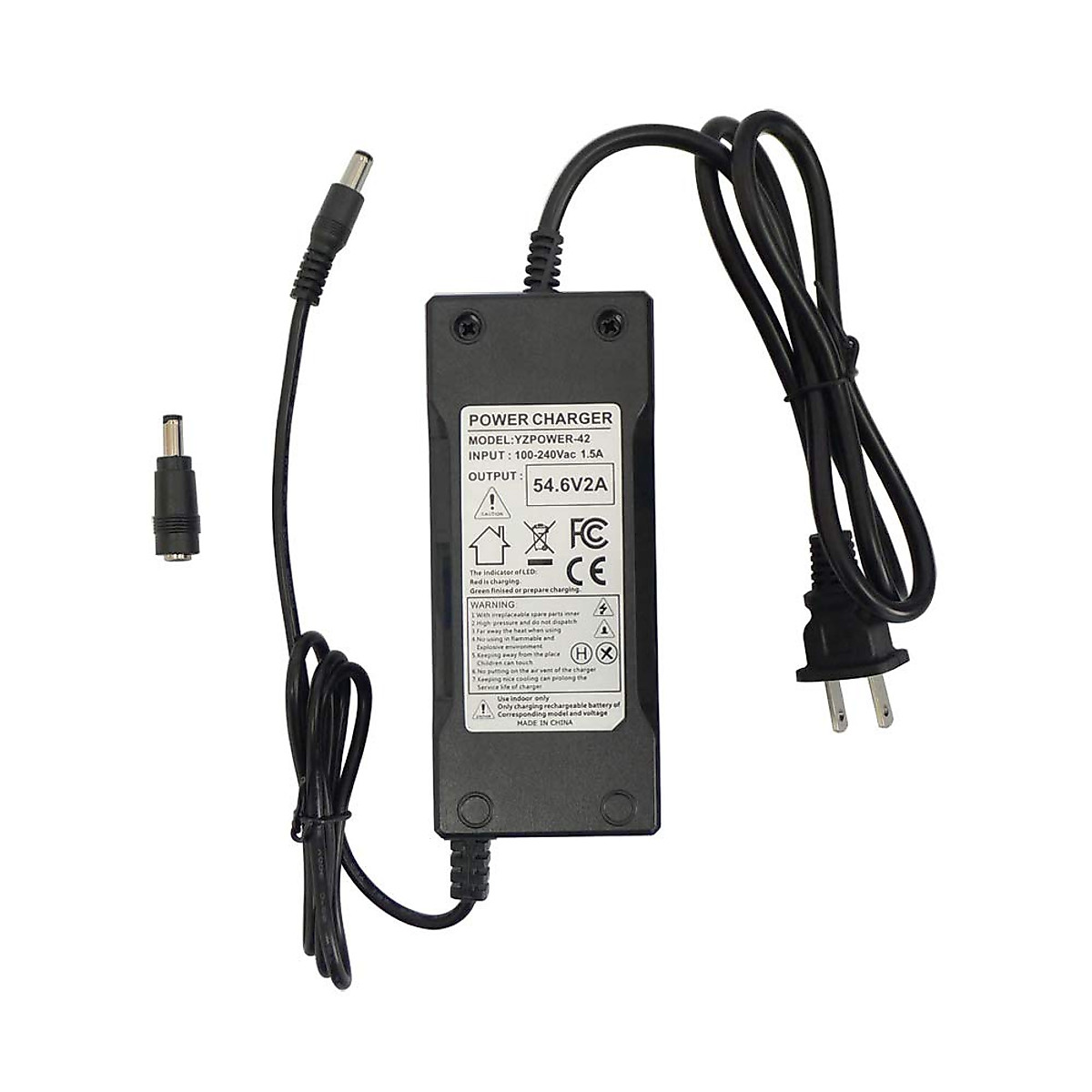 hogardsujia 54.6V 2A Charger Power Supply Adapter for 48V Lithium Li-ion Battery Pack with DC 5.5x2.1mm Plug