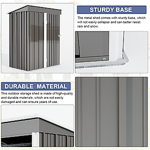 VOTSMOKK 5 x 3 FT Outdoor Storage shed, Metal Tool Shed Storage House with Lockable Door, Small Shed Outside Storage Waterproof Shed for Backyard, Garden and Patio, Grey