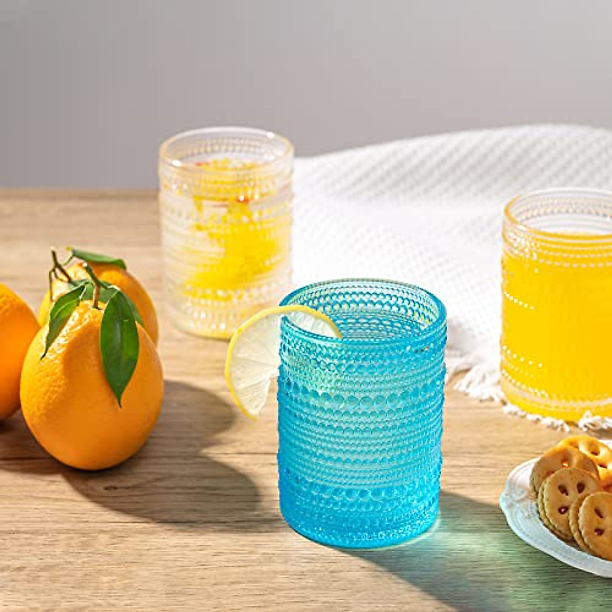 Cocktail Glasses Vintage Drinking Glasses - 13 OZ Hobnail Glassware with Straw Set of 6 - Bubble Cocktail Glass Raindrops Beaded Glassware Romantic Water Glasses Suit for Cocktail Whiskey Juice