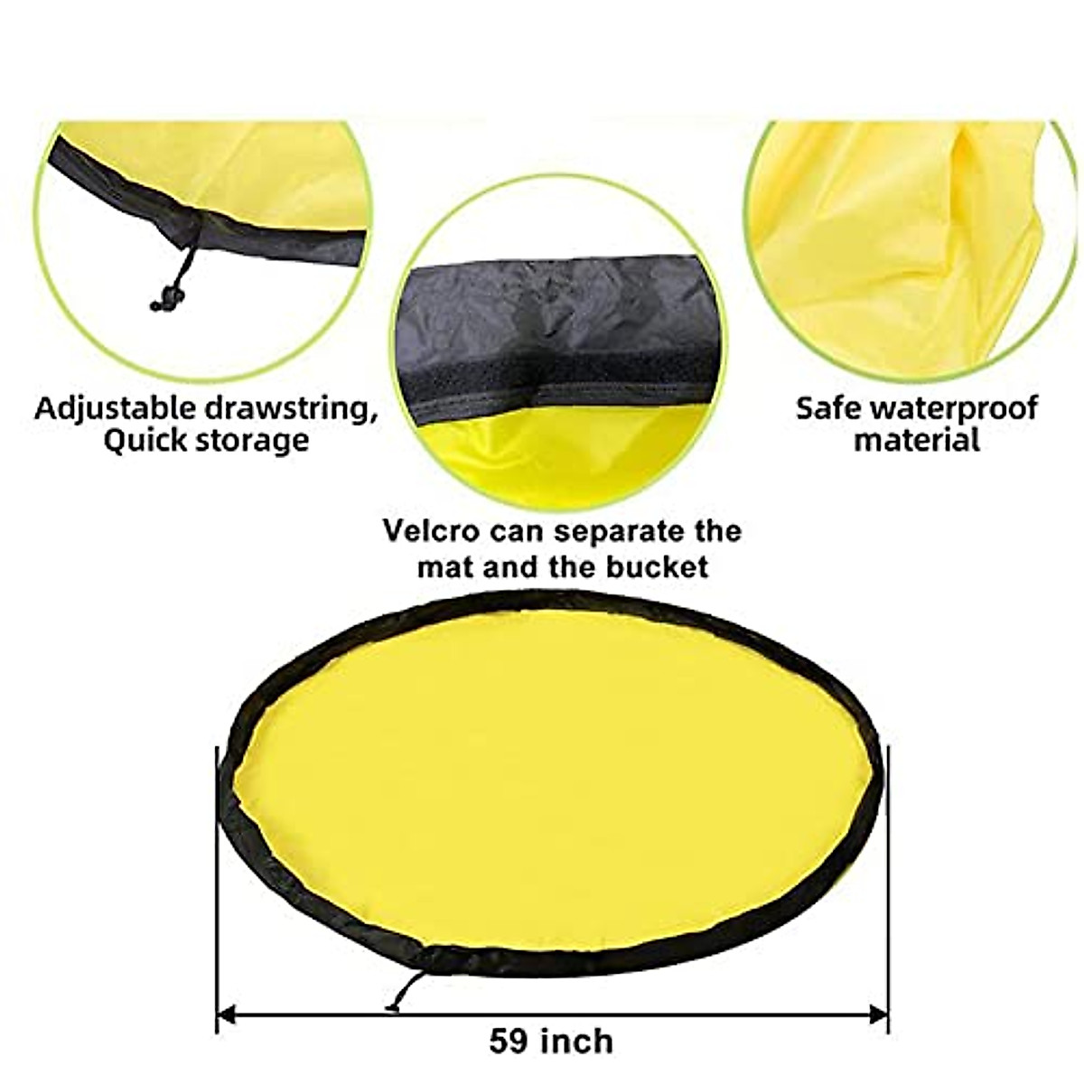 Foldable Toy Storage Basket with Play Mat, Children Toy Organizer with Anti Dust Lid, Portable Cartoon Drawstring Toy Storage Bucket, Quick Cleanup Container for Store Children's Toys (Elephant)