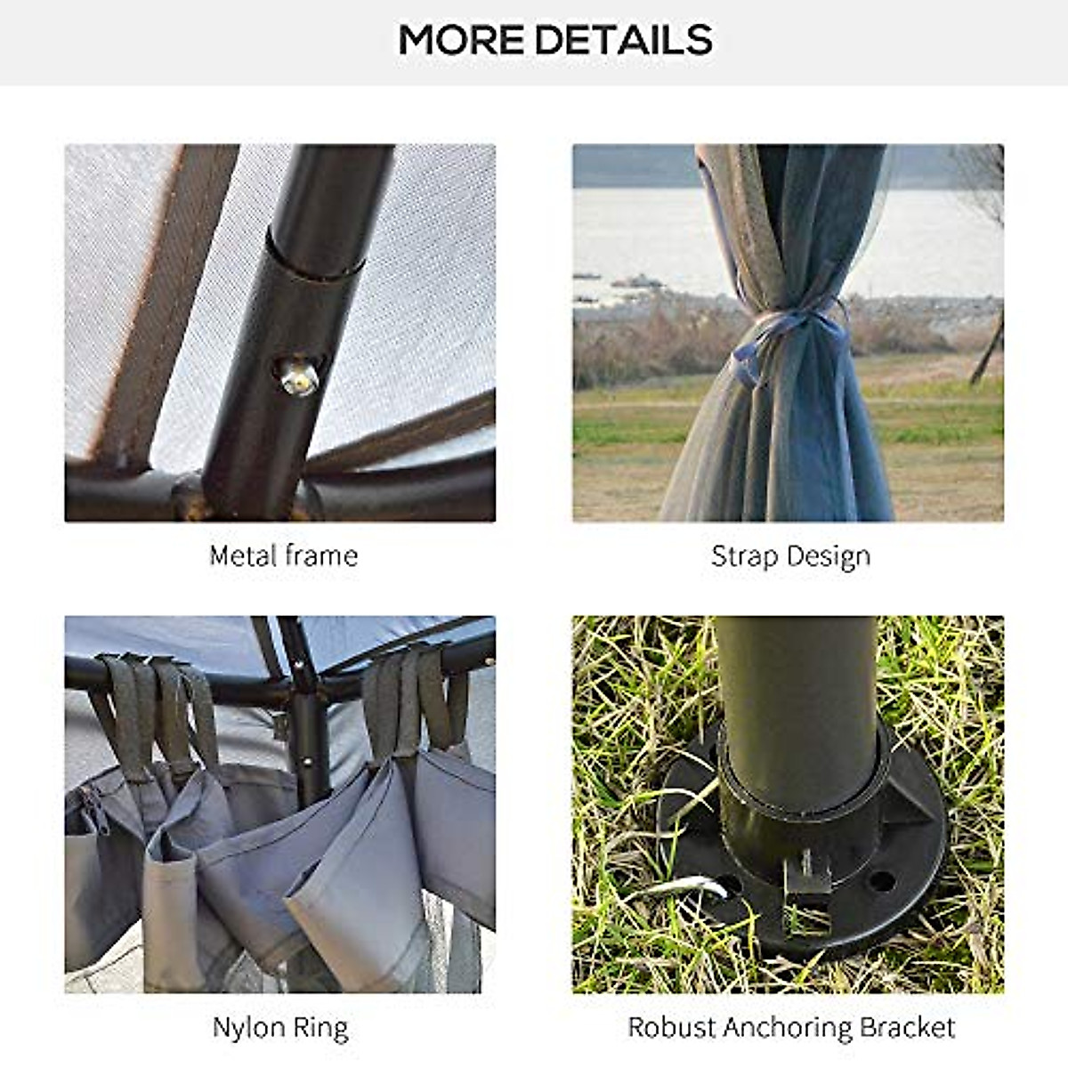 Outsunny 10' x 10' Patio Gazebo Outdoor Canopy Shelter with 2-Tier Roof and Netting, Steel Frame for Garden, Lawn, Backyard and Deck, Grey