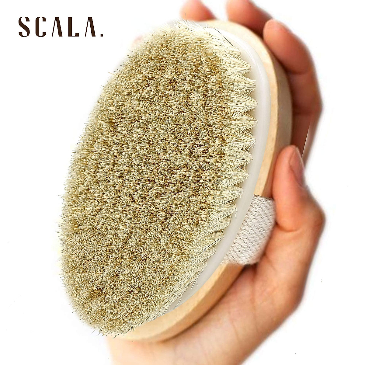 Dry Brushing Body Brush SCALA Natural Bristle Body Brush, Soft Body Exfoliating Brush Scrub for Dead Skin, Cellulite, Lymphatic Drainage, Blood Flow – Thicker & Stronger Medium Strength