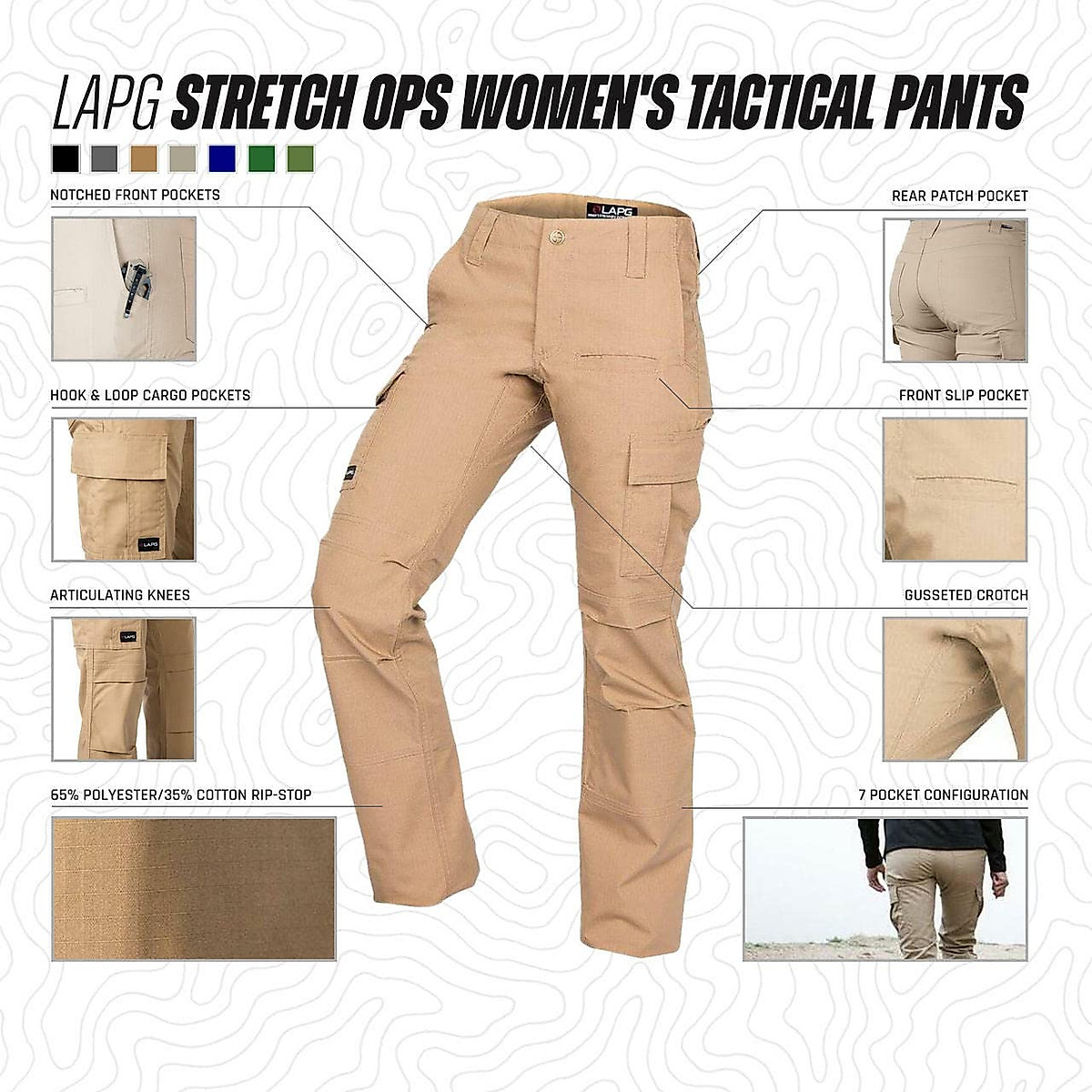 LAPG Women's Gear Stretch Tactical Pants, 7 Pocket Cargo Pants for Women, Durable Flex Ladies Work Pants for Outdoor & Hiking, Navy, 20 Regular