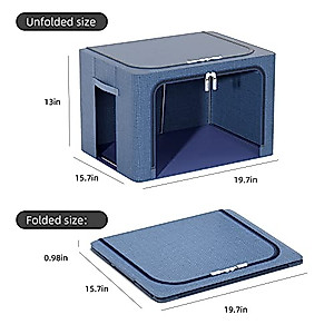 2 Pack Stackable Clothes Frame Storage Box with Large Clear Window and Sturdy Handles Fabric Storage Bins for Organizing Clothes, quilts and Miscellaneous Items (66L, Blue)